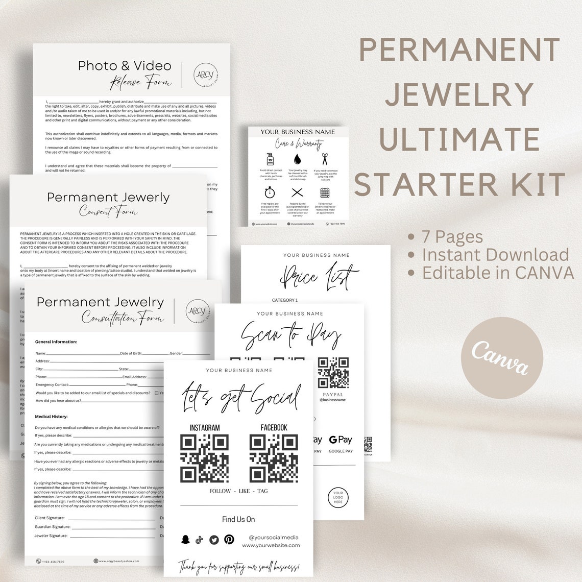 Permanent Jewelry Consent Forms | Permanent Jewelry Warranty Care Card ...