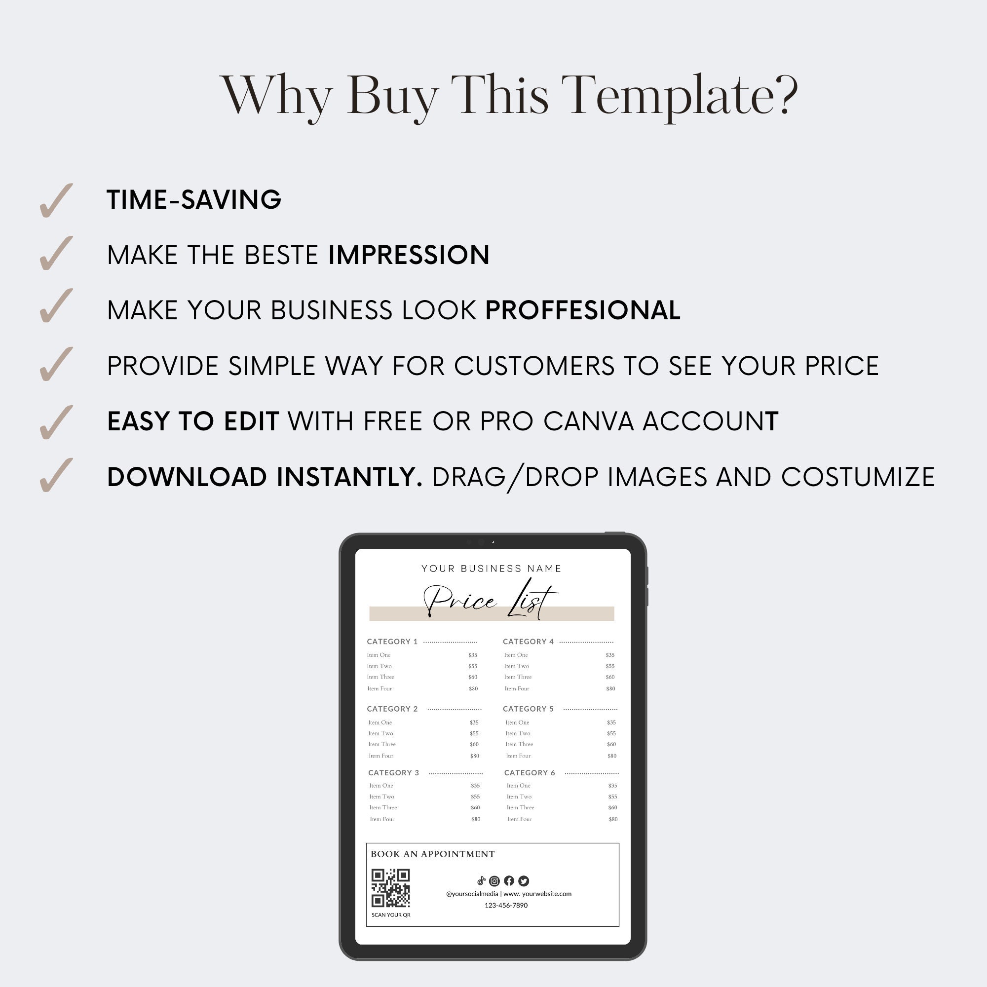 Price List Sign Template | Printable Pricing Guide | Editable Price ...