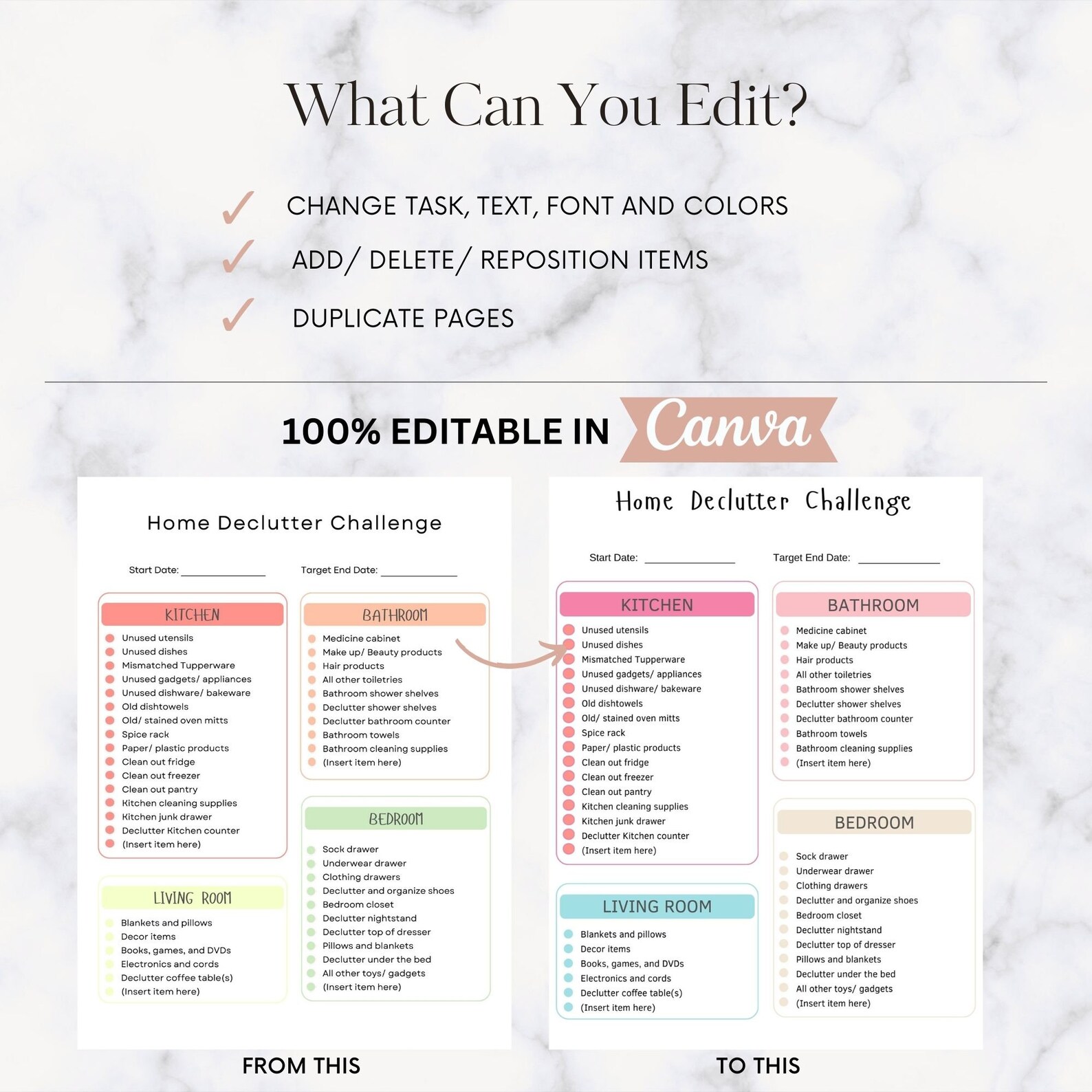 Declutter Checklist Template | Home Cleaning Checklist | Printable ...