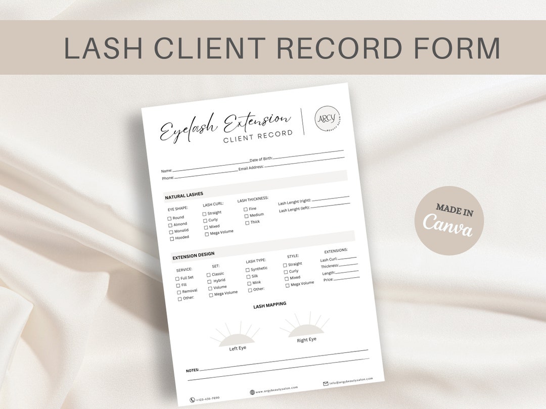 Lash Client Record, Lash Client Information, Lash Tech Consultation ...