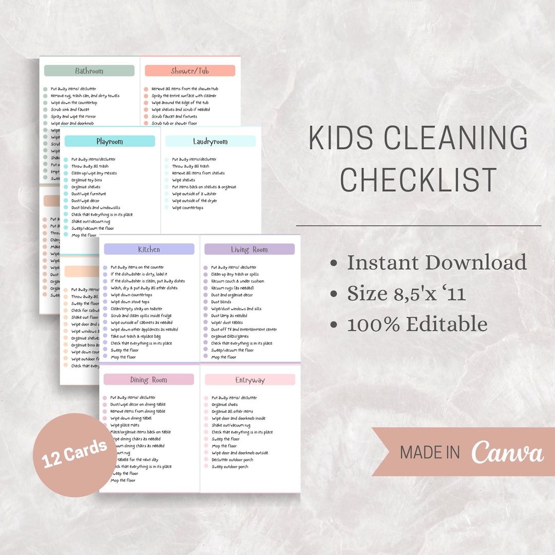 Kids Cleaning Cards | Cleaning Check List | Cleaning Schedule | Kids ...