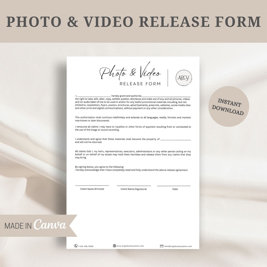 Photo and Video Release Form | Salon Forms | Esthetician Forms ...