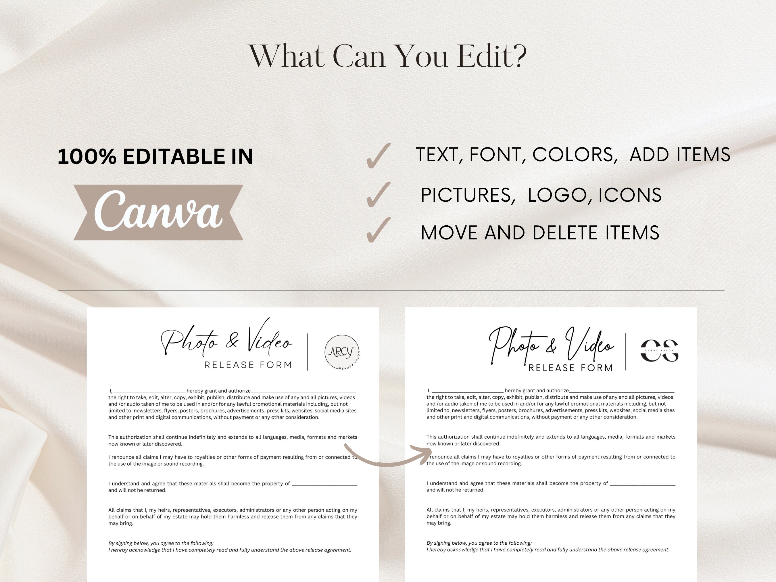 Photo and Video Release Form Salon Forms Aesthetician - Etsy