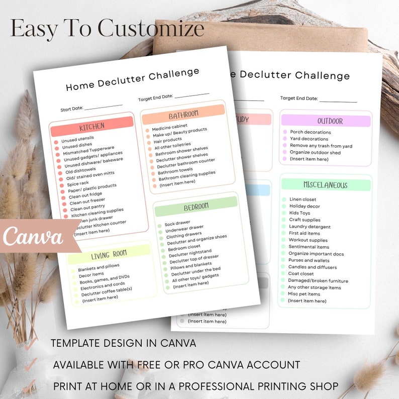 Declutter Checklist Template | Home Cleaning Checklist | Printable ...