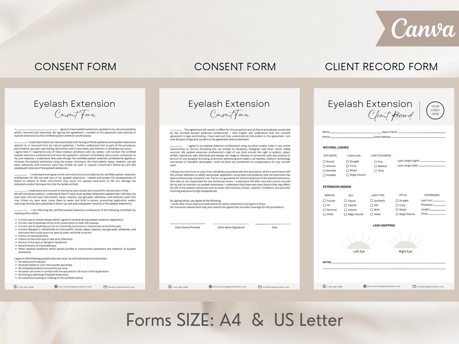Eyelash Extension Consent Forms Bundle | Editable Esthetician Canva ...