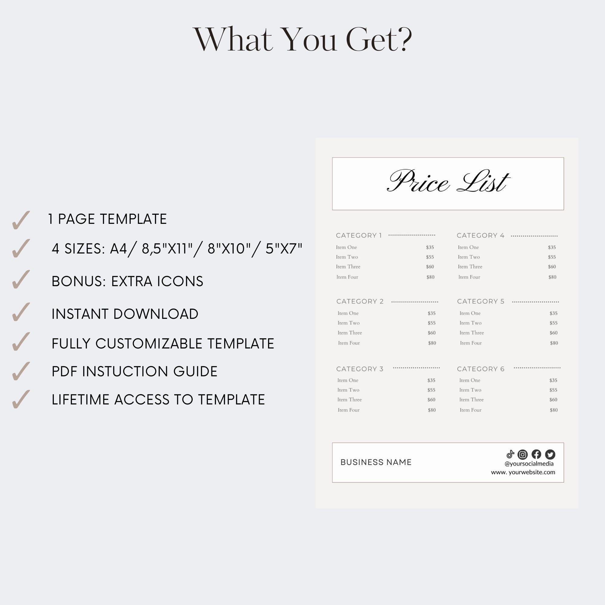 Business Price List Sign Template | Printable Sign | Editable Price ...