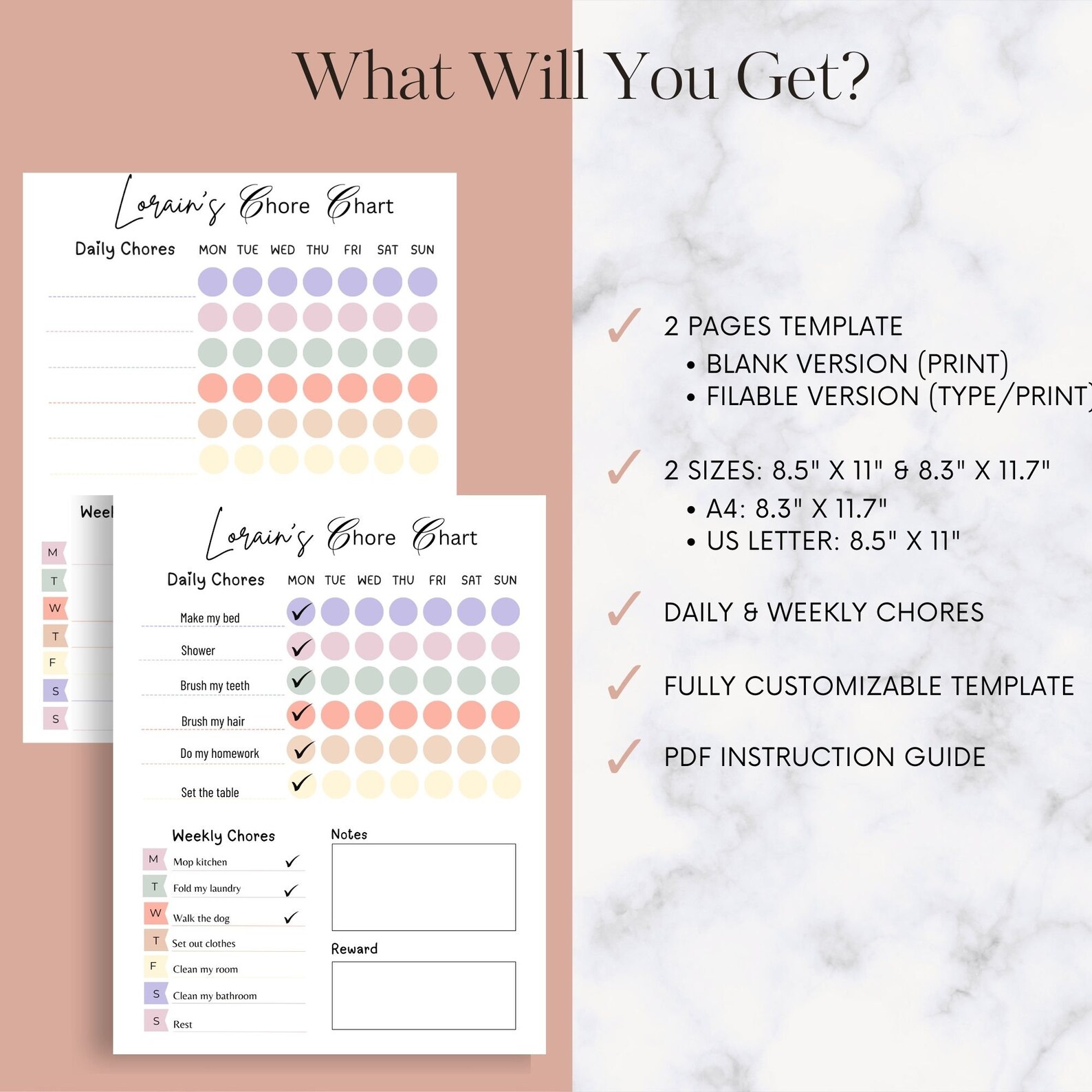 Kids Daily Checklist | Chore Chart Template for Kids | Child Chore ...
