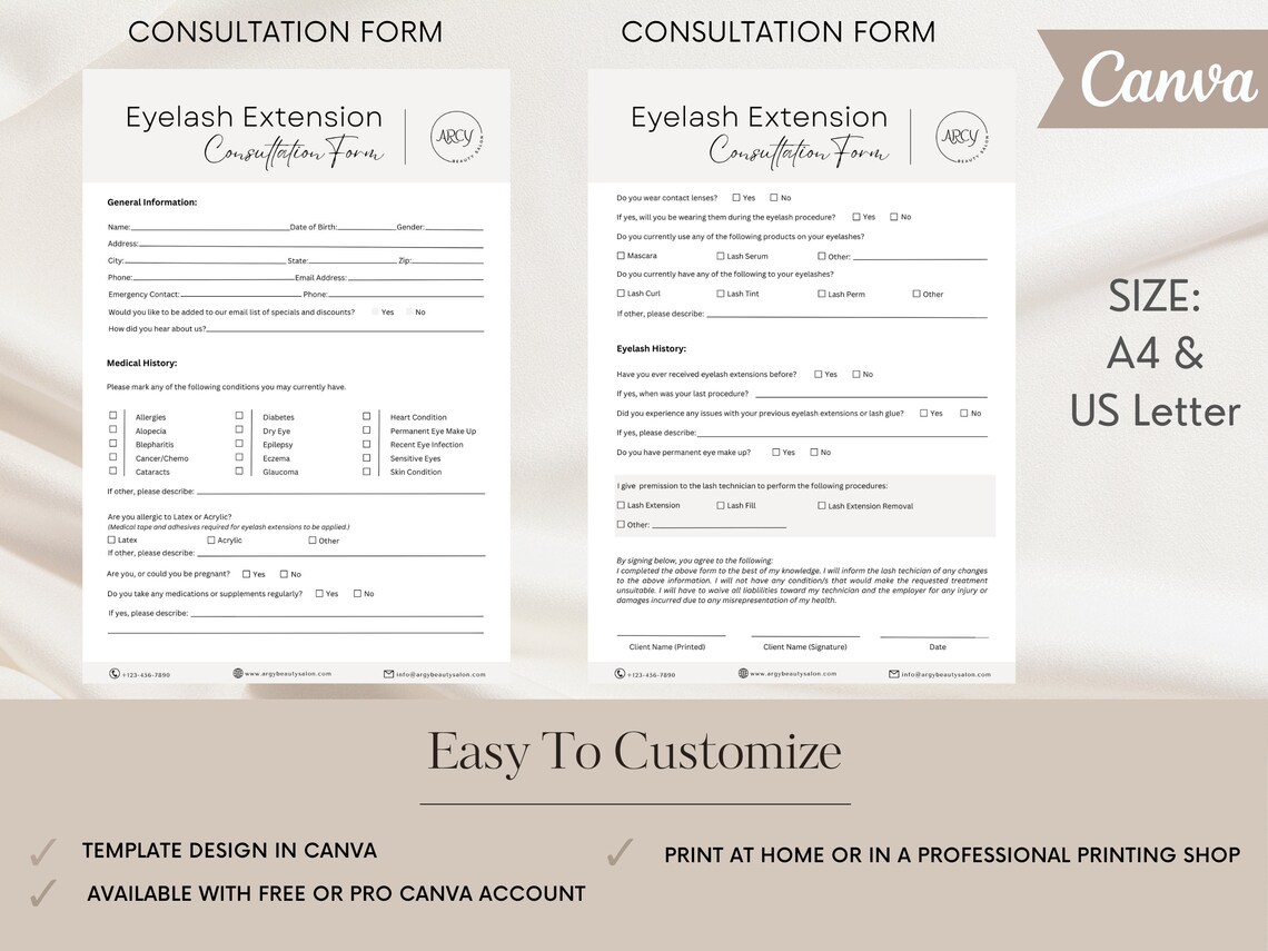 Eyelash Extension Consent Forms Bundle | Editable Esthetician Canva ...