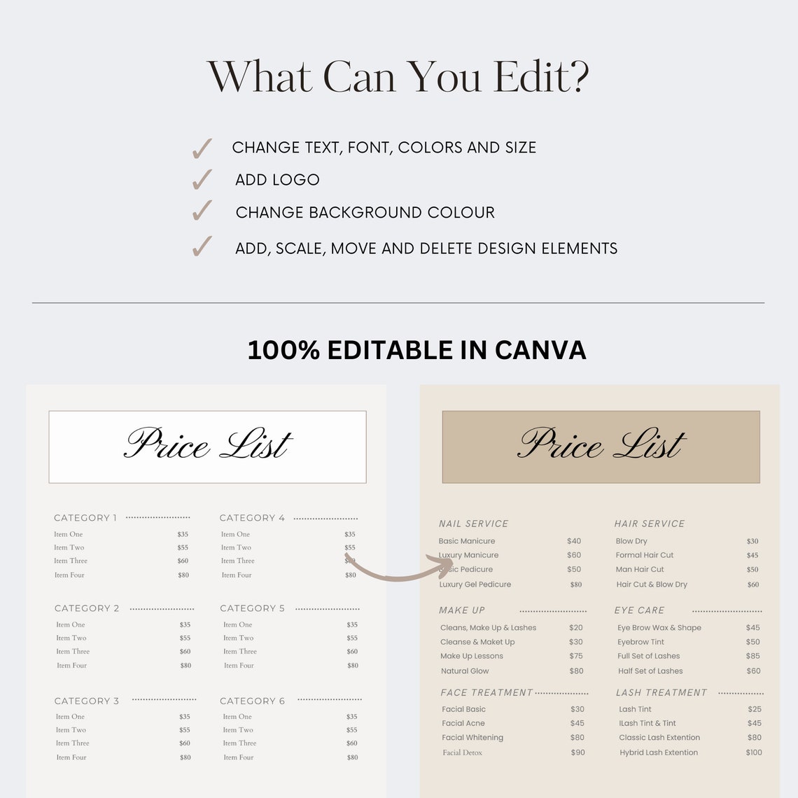 Business Price List Sign Template | Printable Sign | Editable Price ...