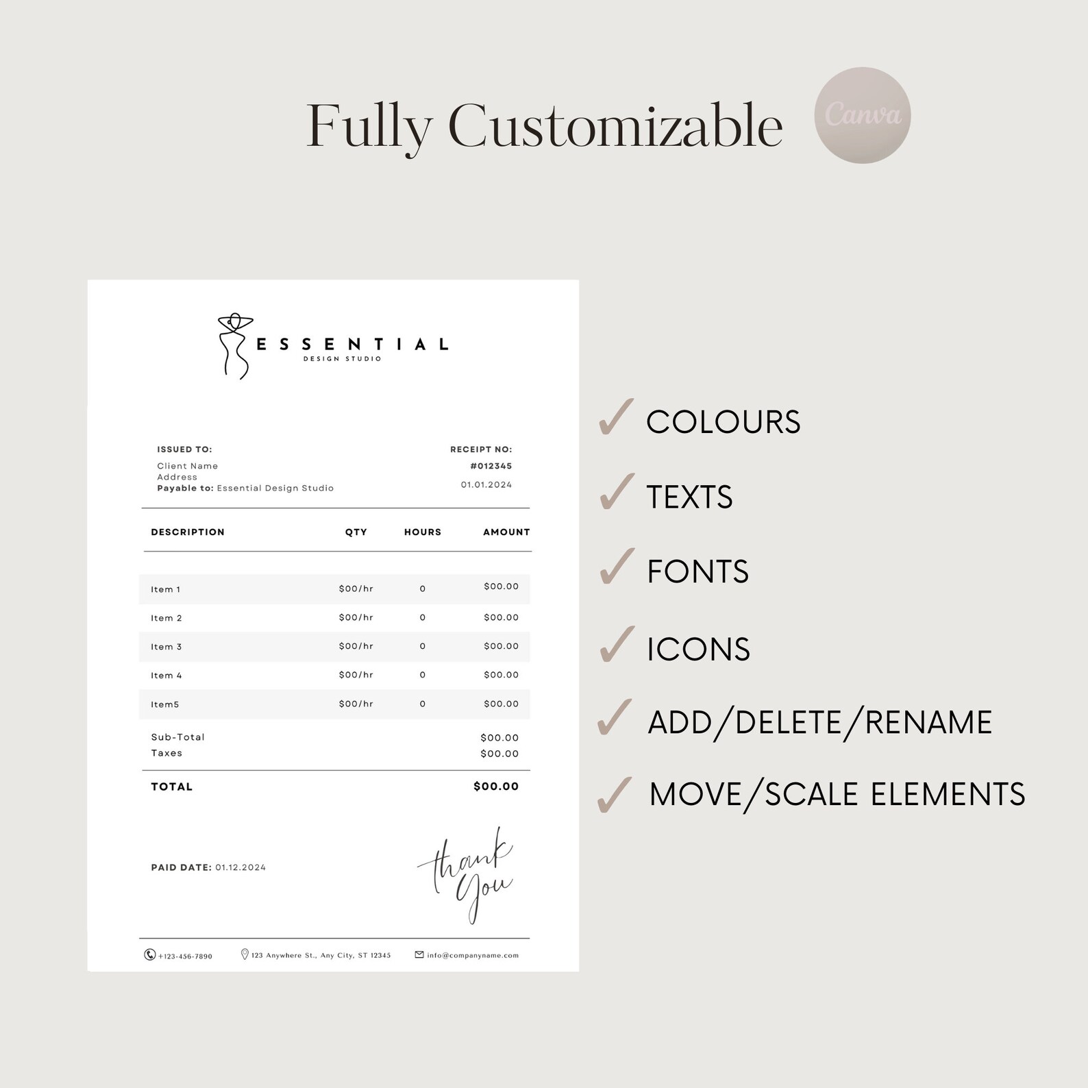 Minimal Receipt Template Canva | Printable Receipt for Small Business ...