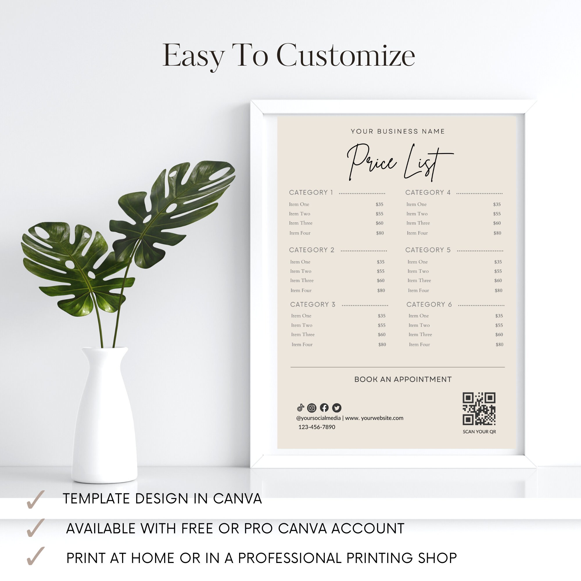 Price List Sign Template | Printable Pricing Guide | Editable Price ...