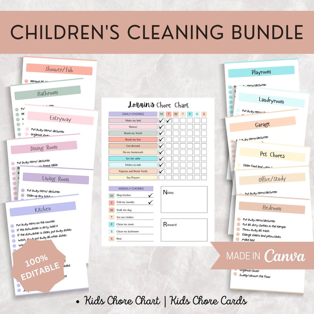 Editable Chore Chart Bundle for Kids | Cleaning Checklist | ADHD ...