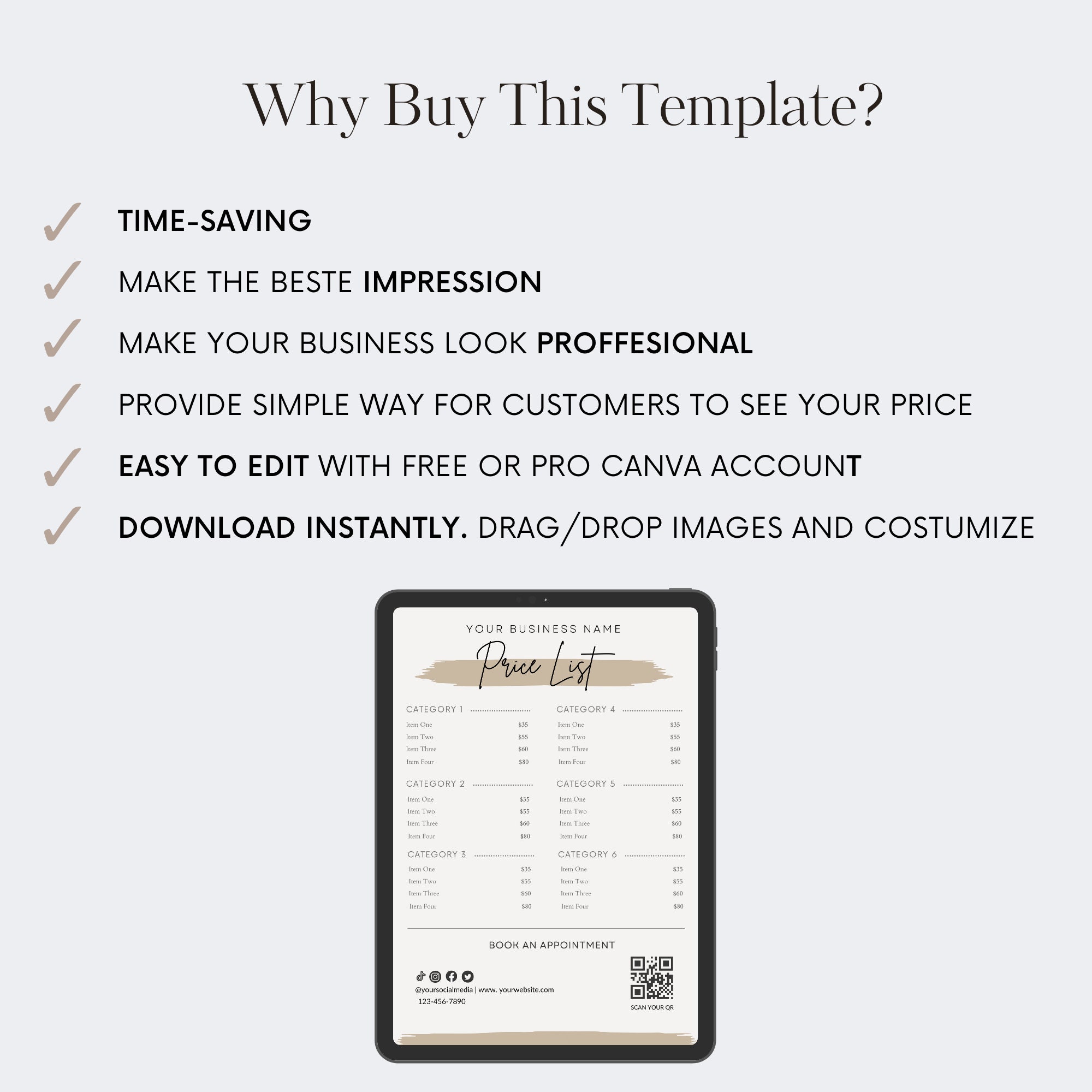 Price List Sign | Printable Sign Template | Editable Price List Sign ...