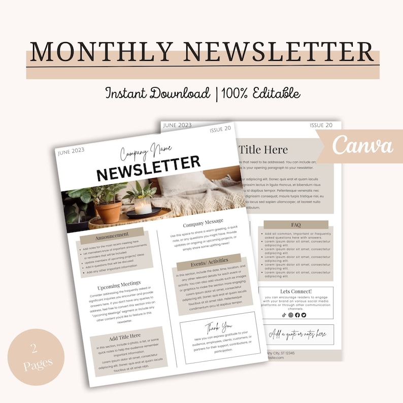 Editable Business Newsletter Template | Business Newsletter | Monthly ...