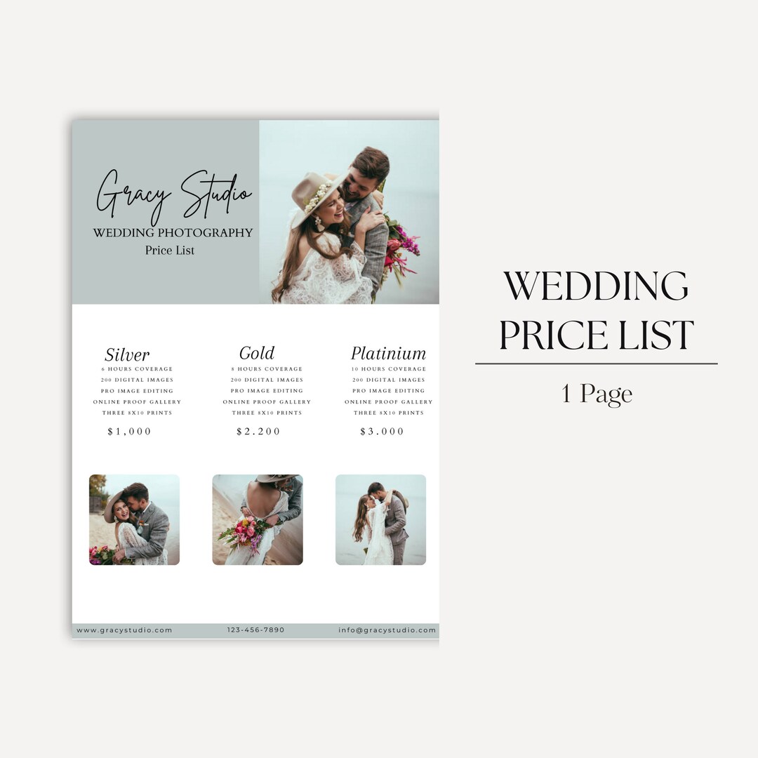 Wedding Photography Price List Template | Editable Price List ...