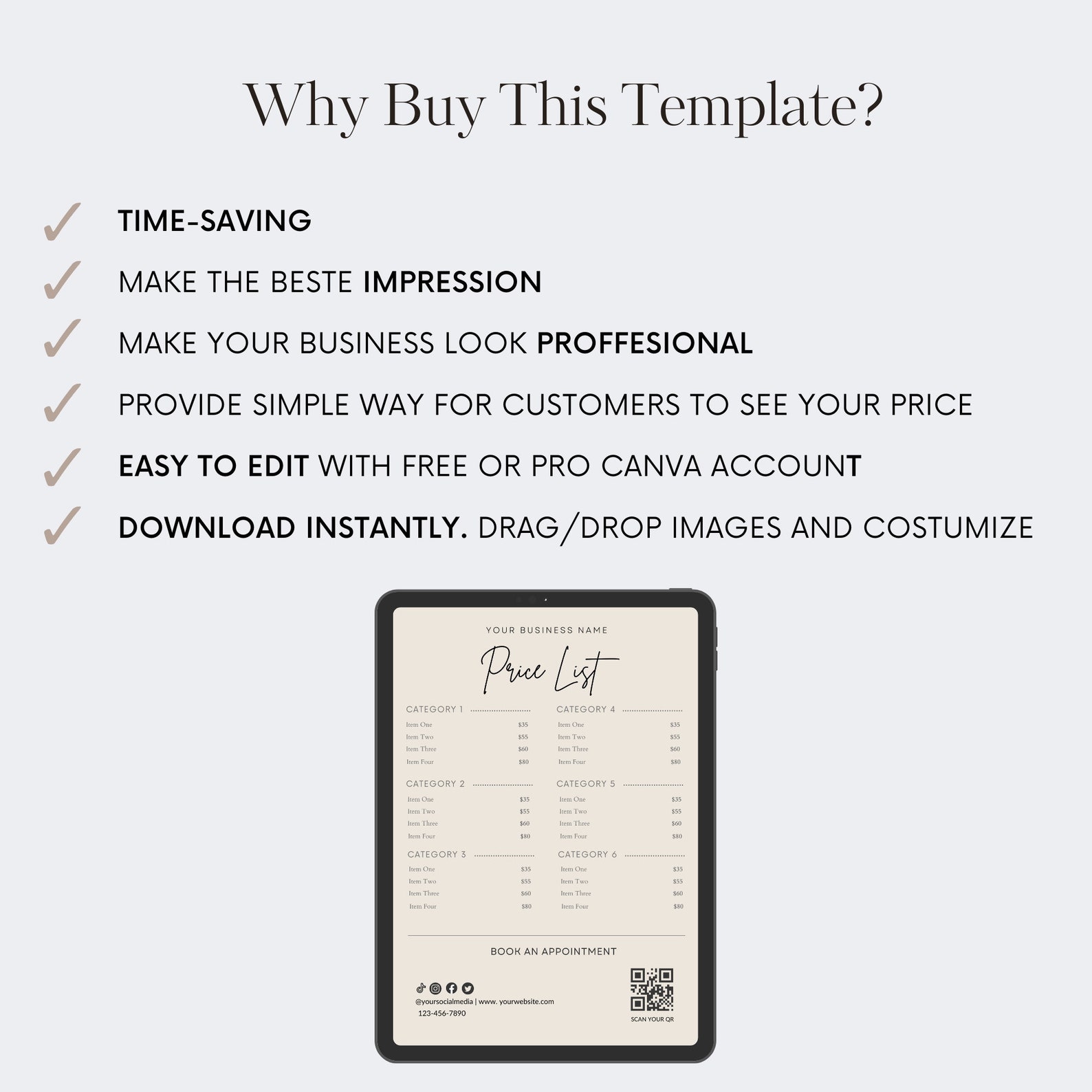 Price List Sign Template | Printable Pricing Guide | Editable Price ...