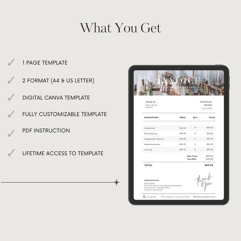 Photography Invoice Template Canva, Wedding Invoice Photography ...