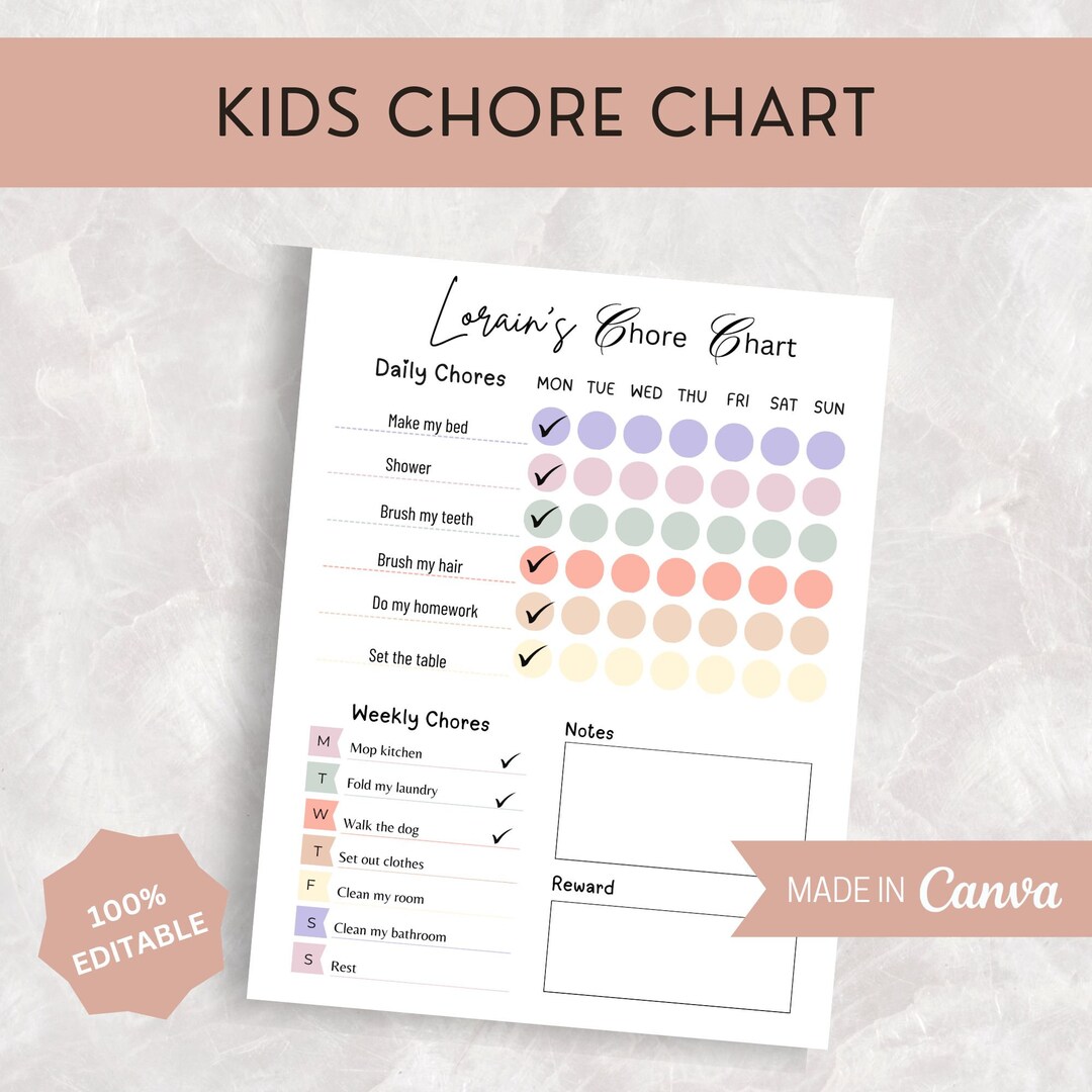 Kids Daily Checklist | Chore Chart Template for Kids | Child Chore ...
