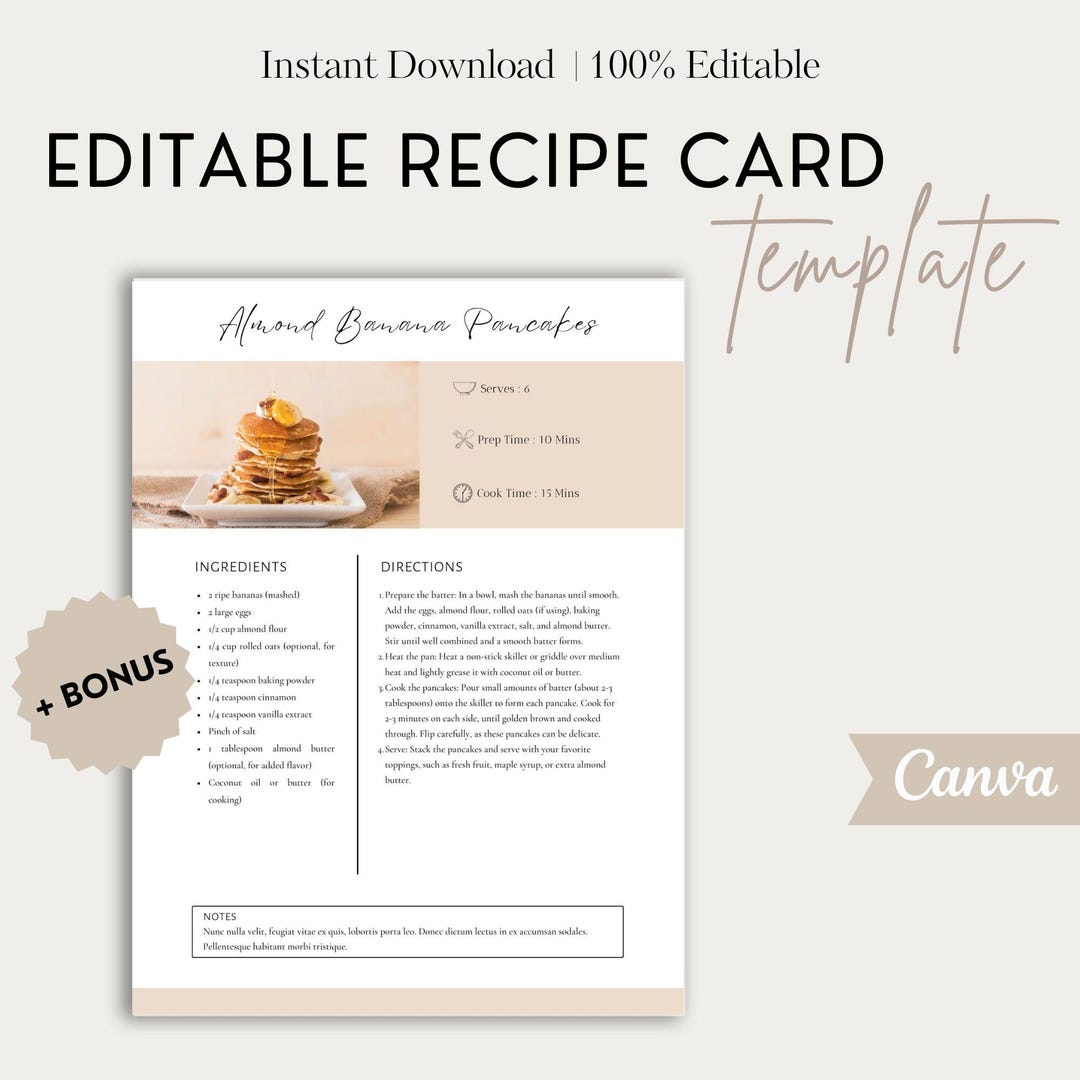 Editable Recipe Template , Printable Recipe, Recipe Card, Recipe Card ...