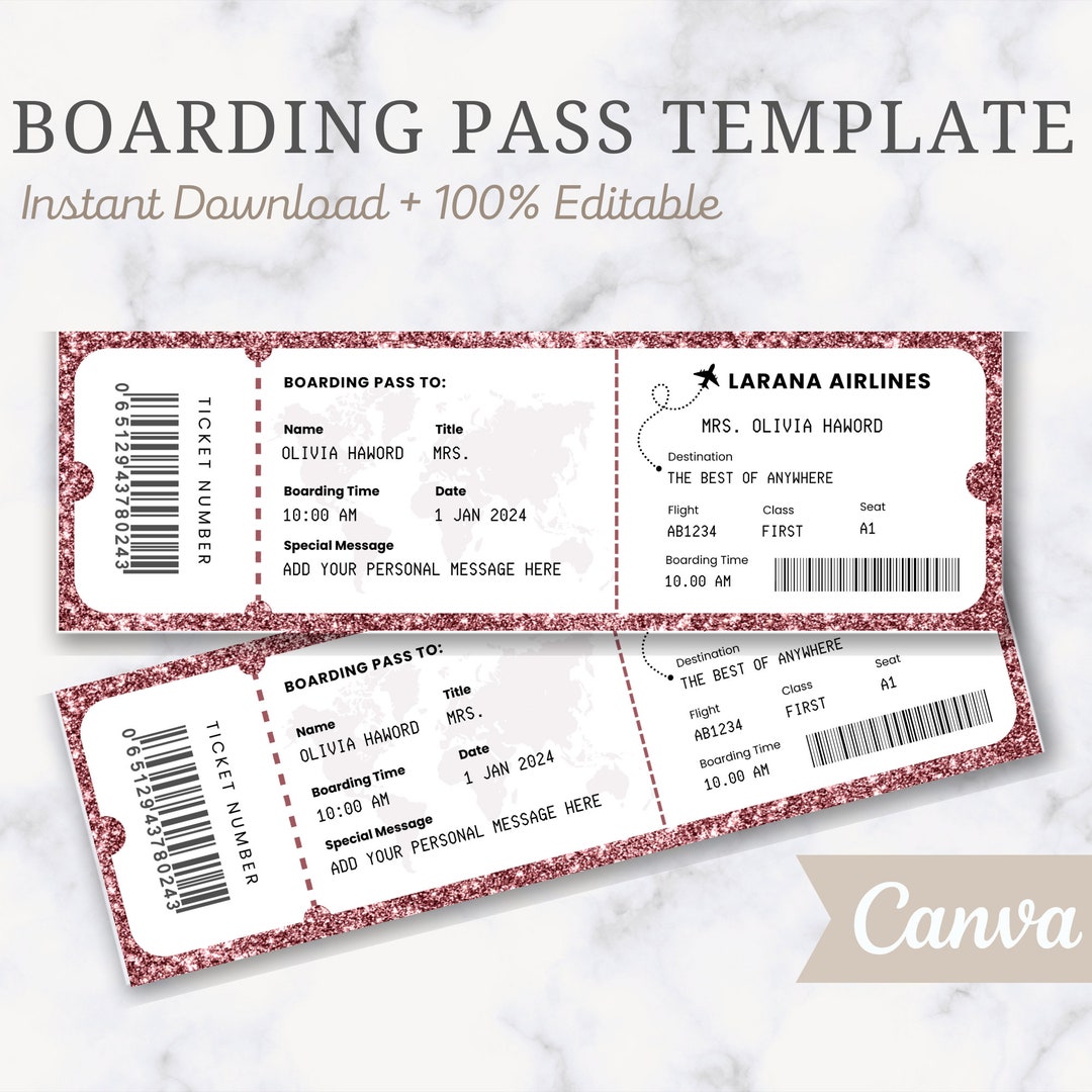 Boarding Pass Template | Editable Airline Ticket | Printable Boarding ...