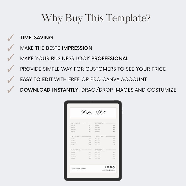Business Price List Sign Template | Printable Sign | Editable Price ...