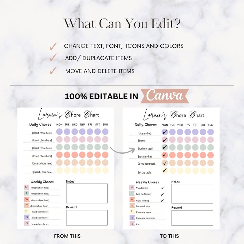 Kids Daily Checklist | Chore Chart Template for Kids | Child Chore ...