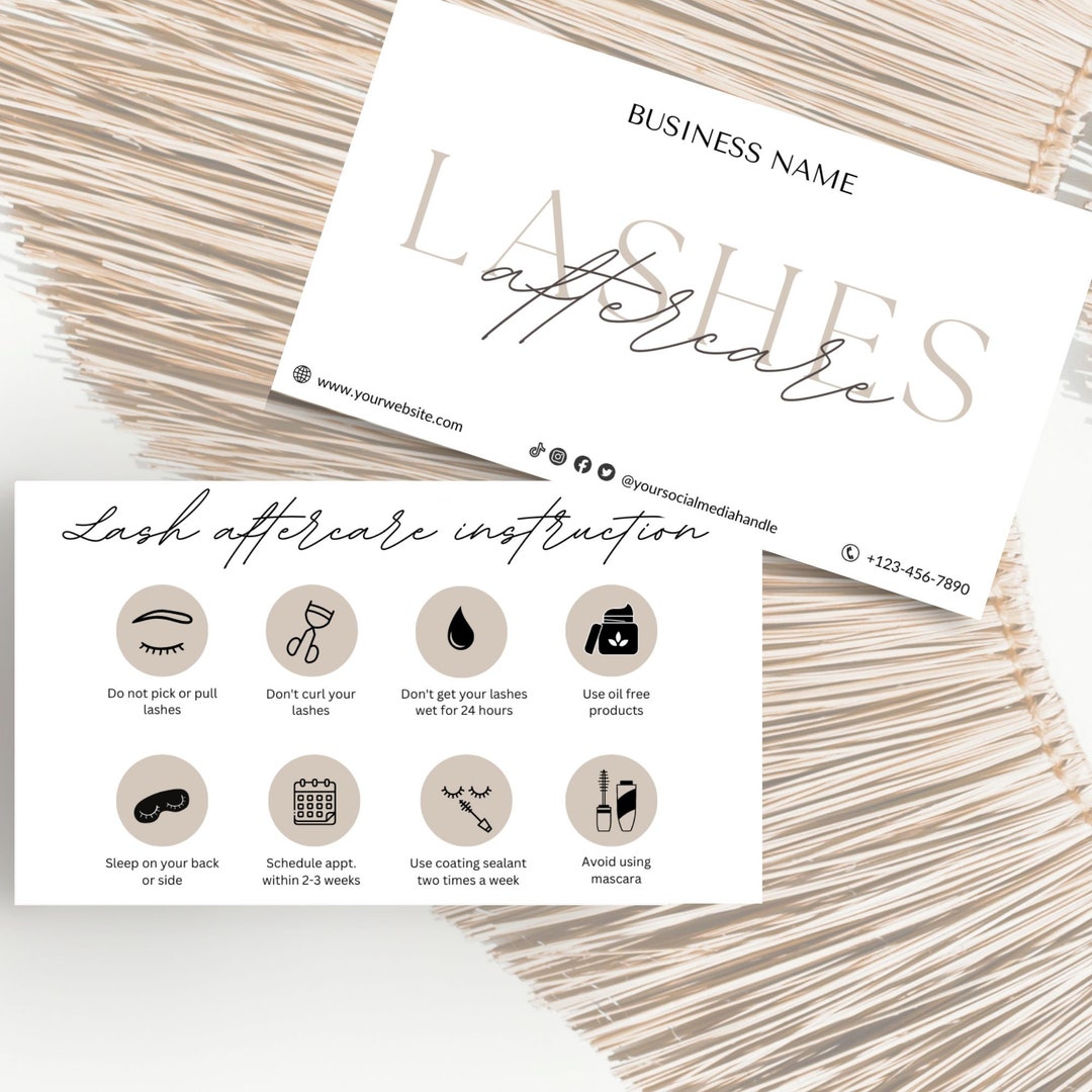 Lash Aftercare Card | Editable Lash Extension Care Card | Lash Business ...