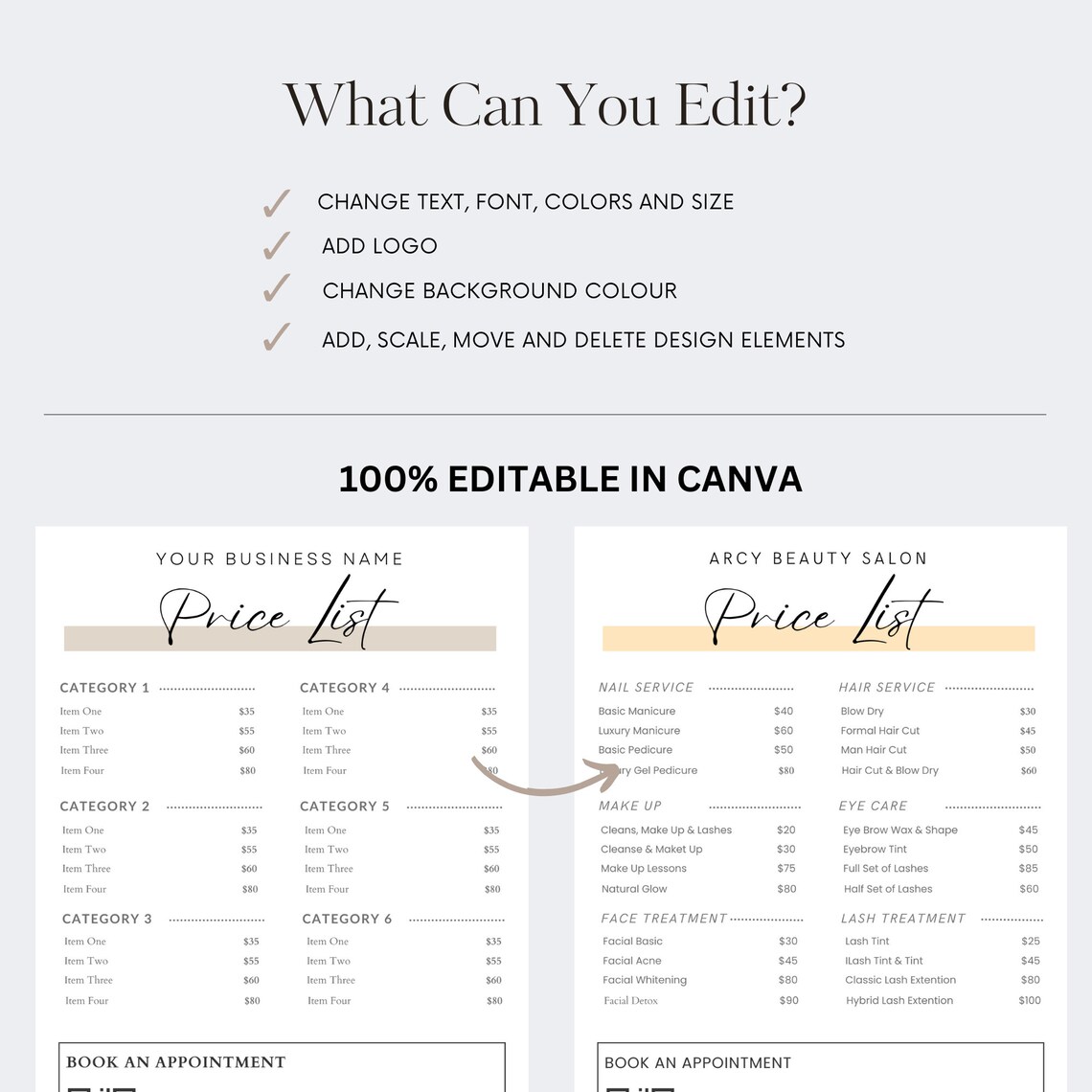 Price List Sign Template | Printable Pricing Guide | Editable Price ...