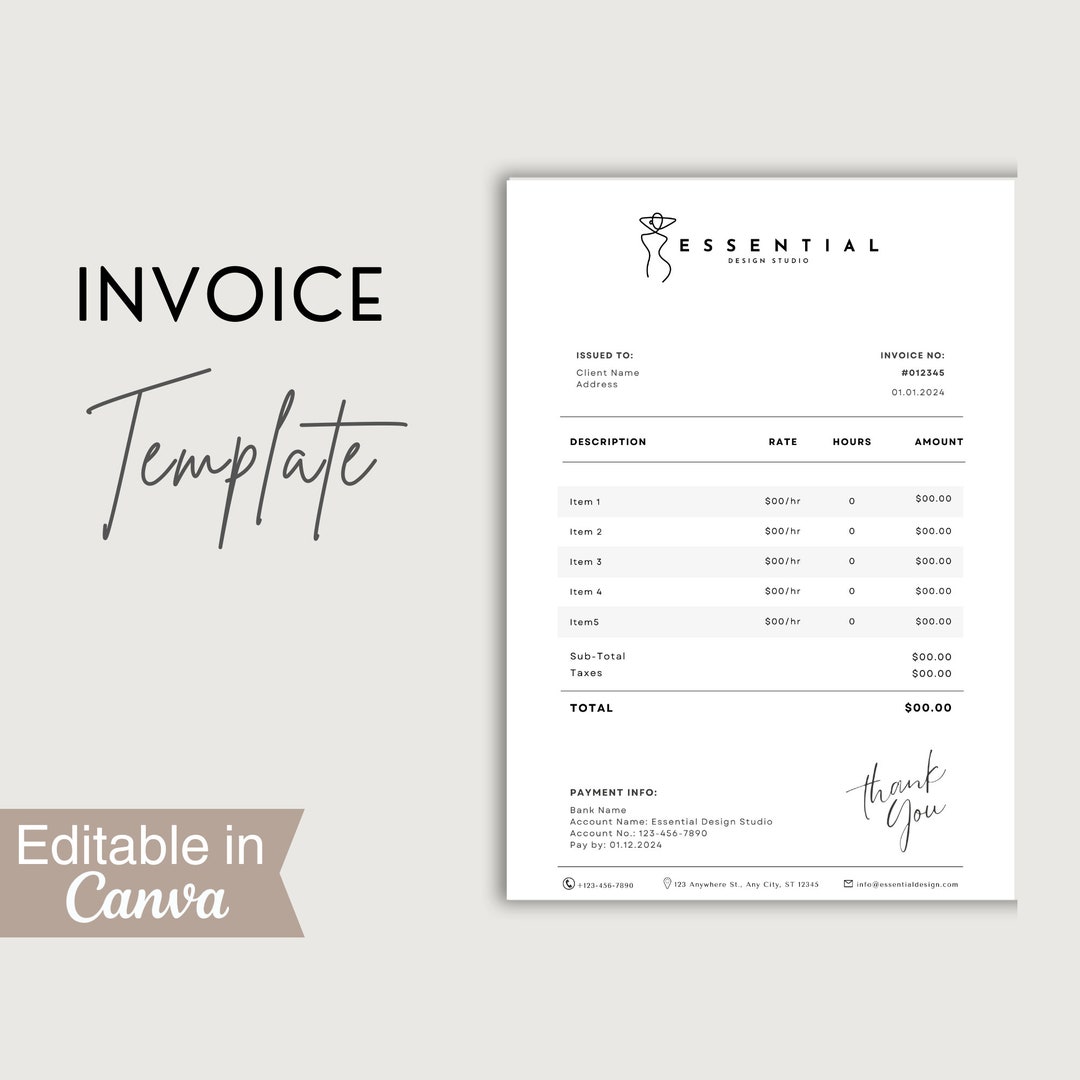 Minimal Invoice Template Canva | Business Template | Editable Invoice ...