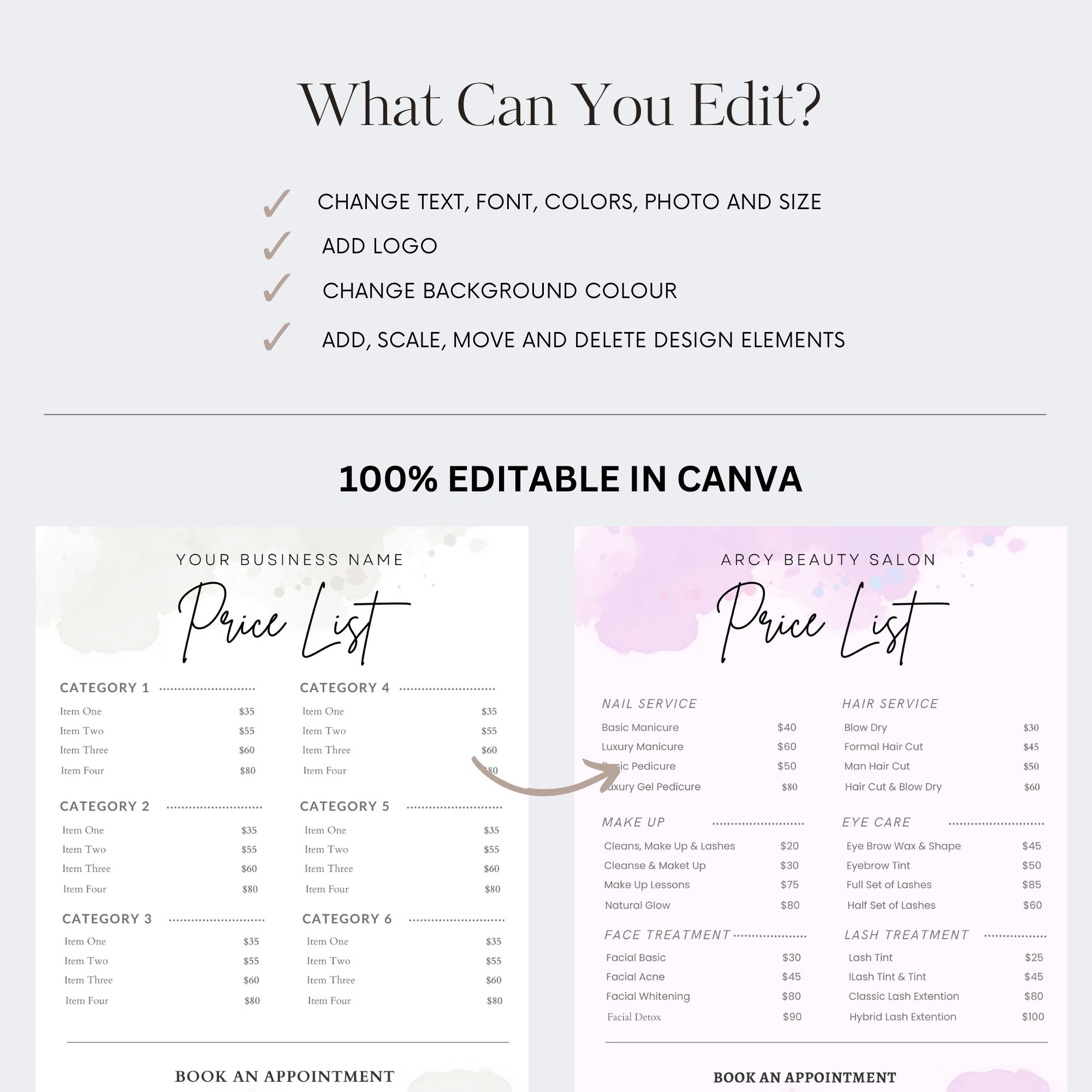 Price List Sign | Printable Pricing Guide | Editable Price List Sign ...