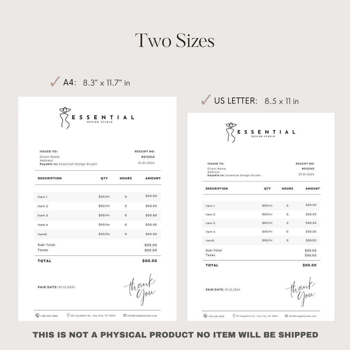 Minimal Receipt Template Canva | Printable Receipt for Small Business ...