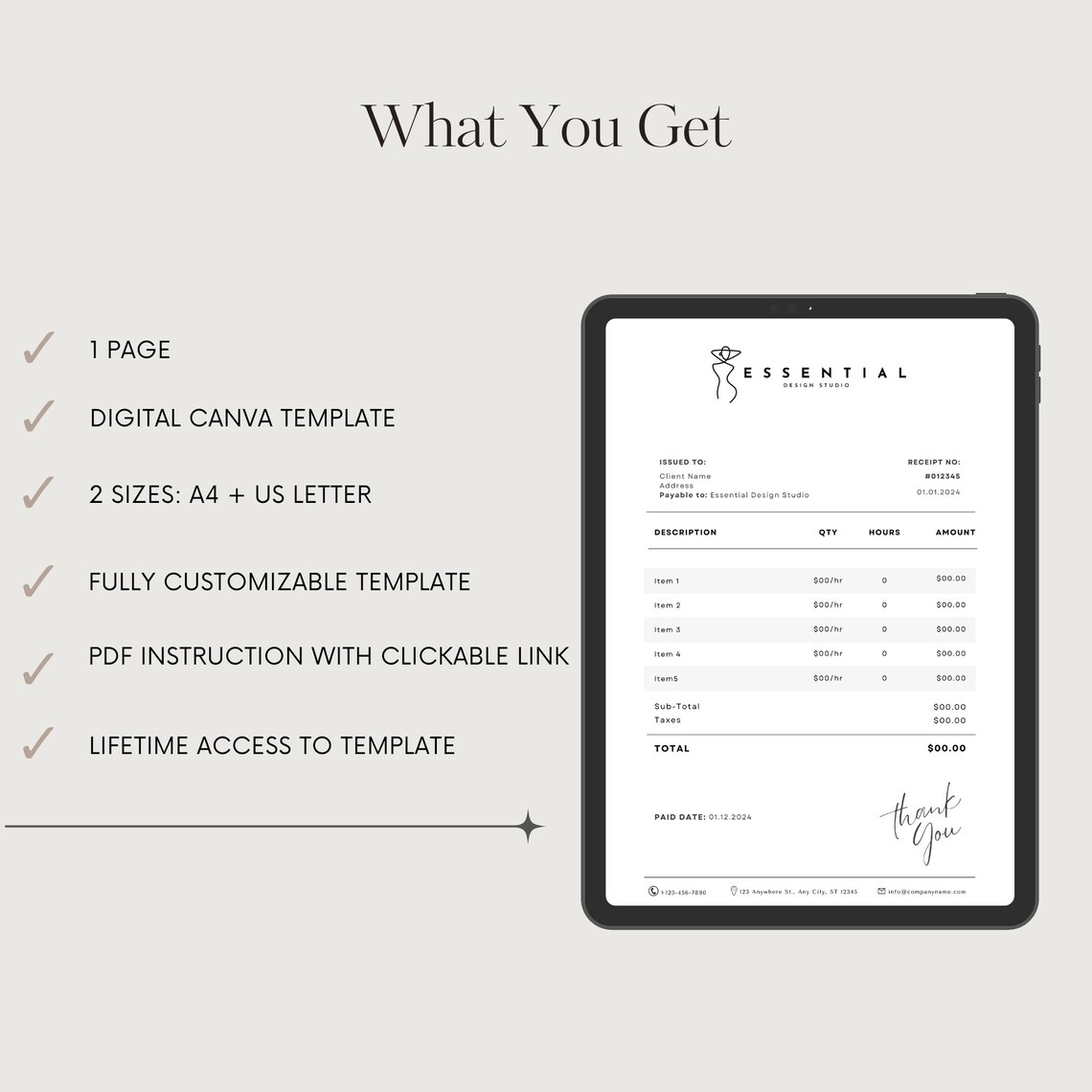Minimal Receipt Template Canva | Printable Receipt for Small Business ...