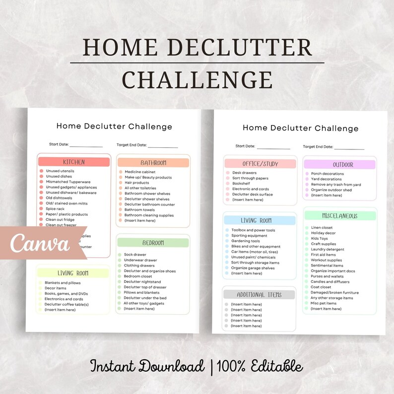 Declutter Checklist Template | Home Cleaning Checklist | Printable ...