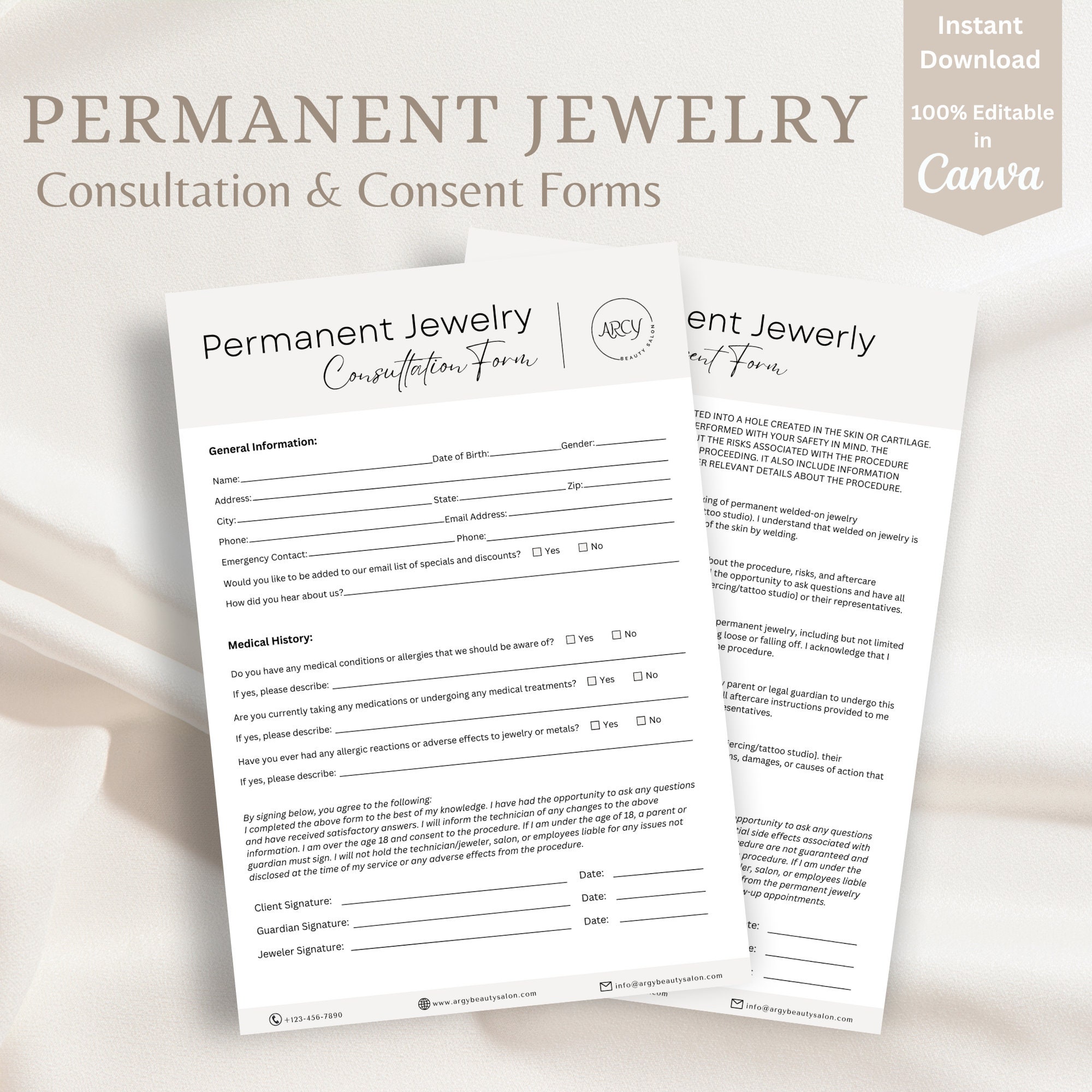 Permanent Jewelry Template | Editable Client Intake and Consent Forms ...