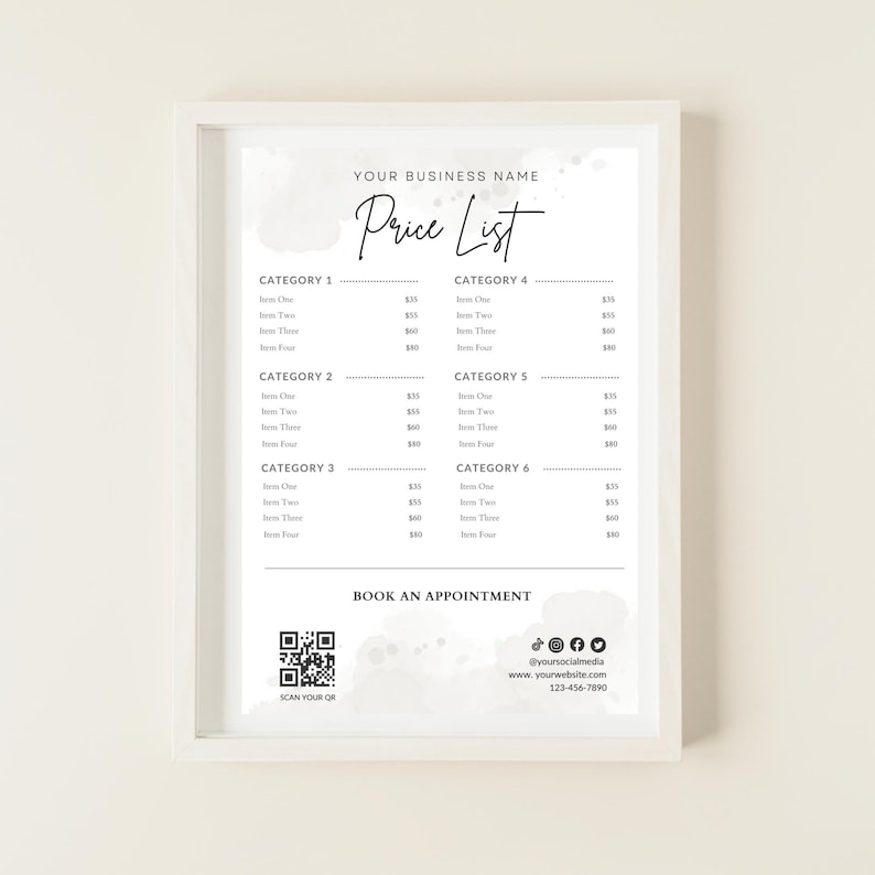 Price List Sign | Printable Pricing Guide | Editable Price List Sign ...