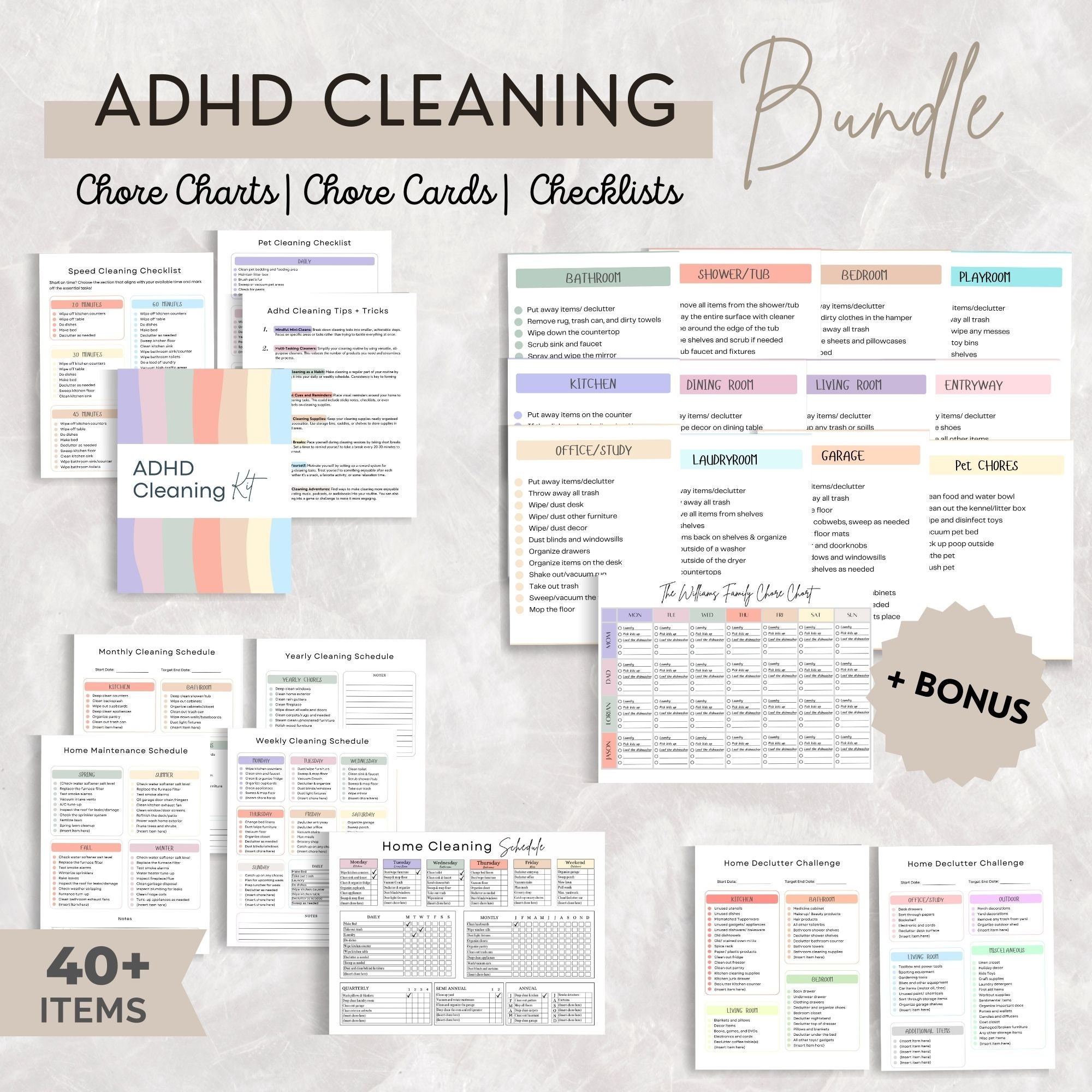 Editable ADHD Cleaning Bundle | ADHD Cleaning Checklist | Adult Chore ...