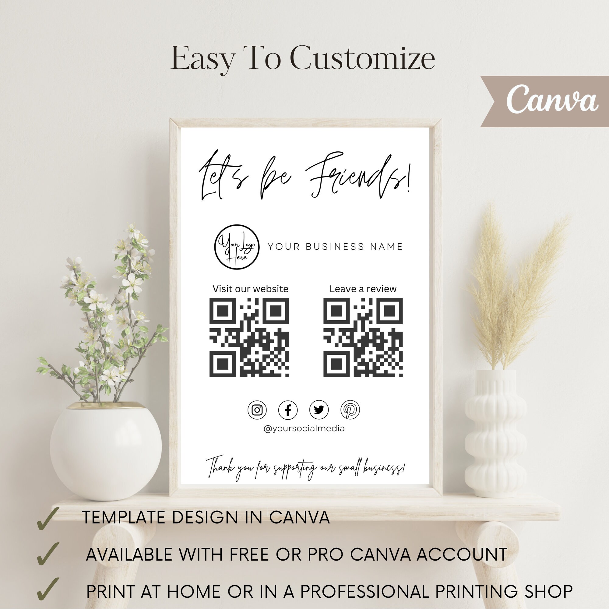 Social Media Sign Template | Editable Small Business Sign Printable ...