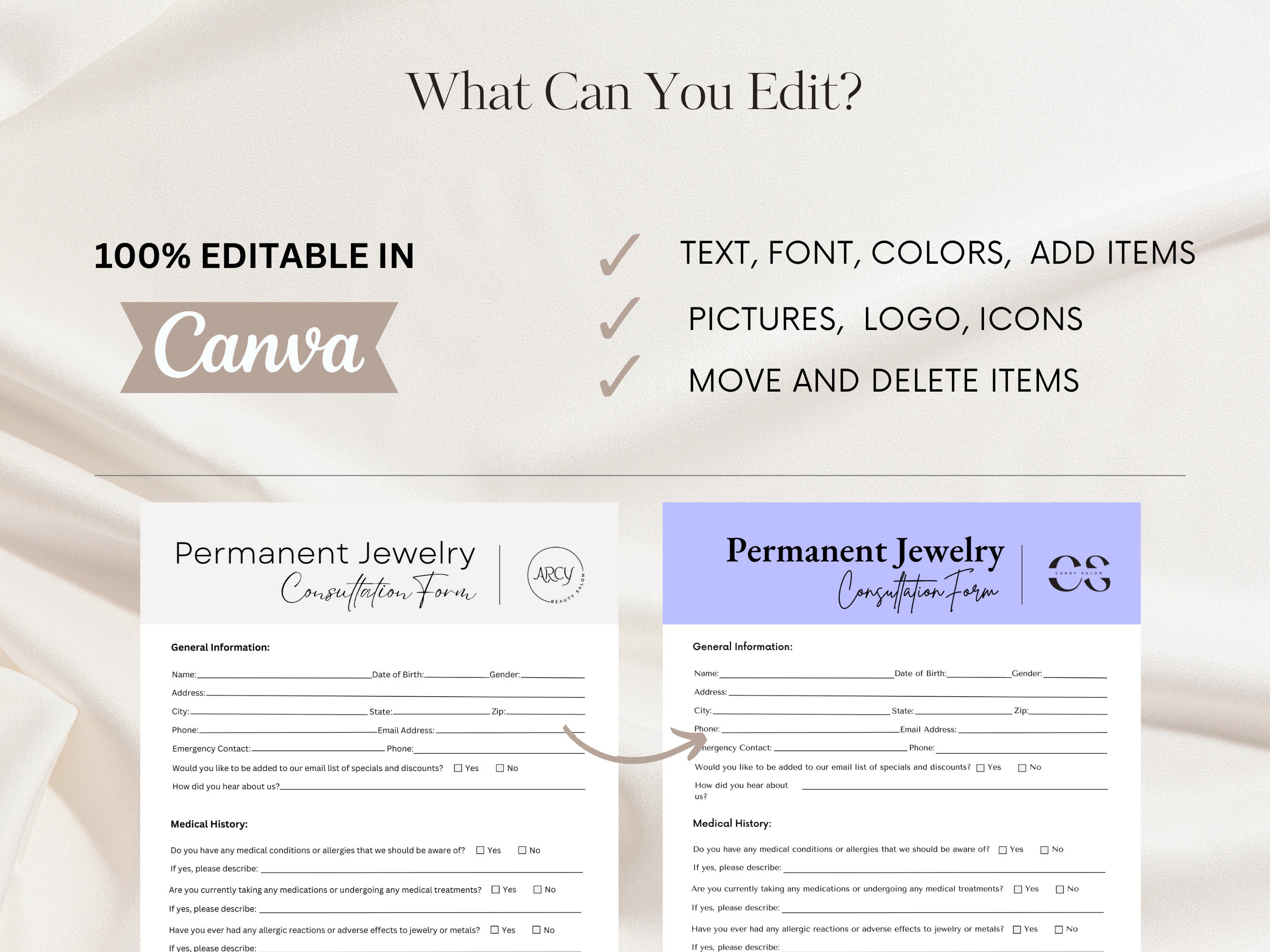 Permanent Jewelry Consent Forms | Permanent Jewelry Warranty Care Card ...