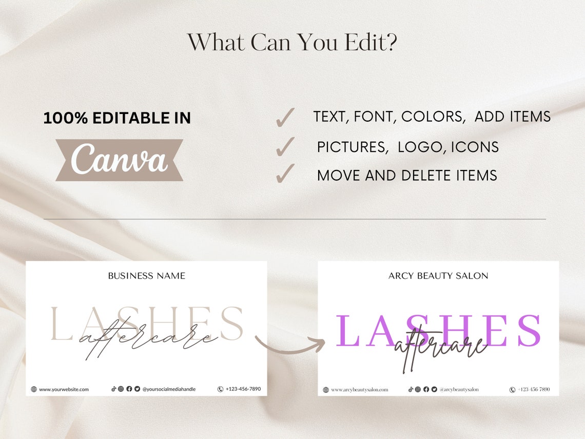 Lash Aftercare Card | Editable Lash Extension Care Card | Lash Business ...