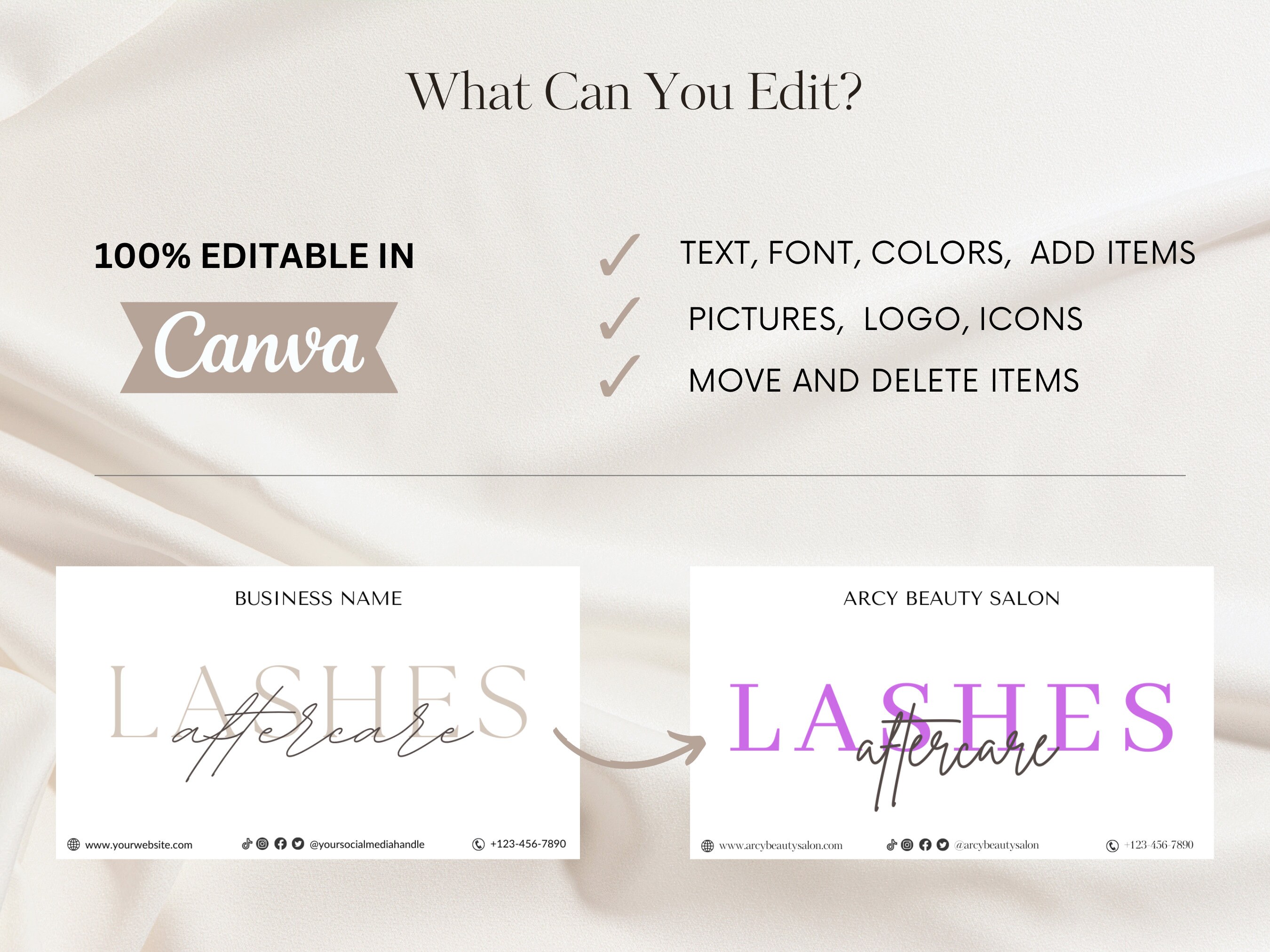 Lash Aftercare Card | Editable Lash Extension Care Card | Lash Business ...