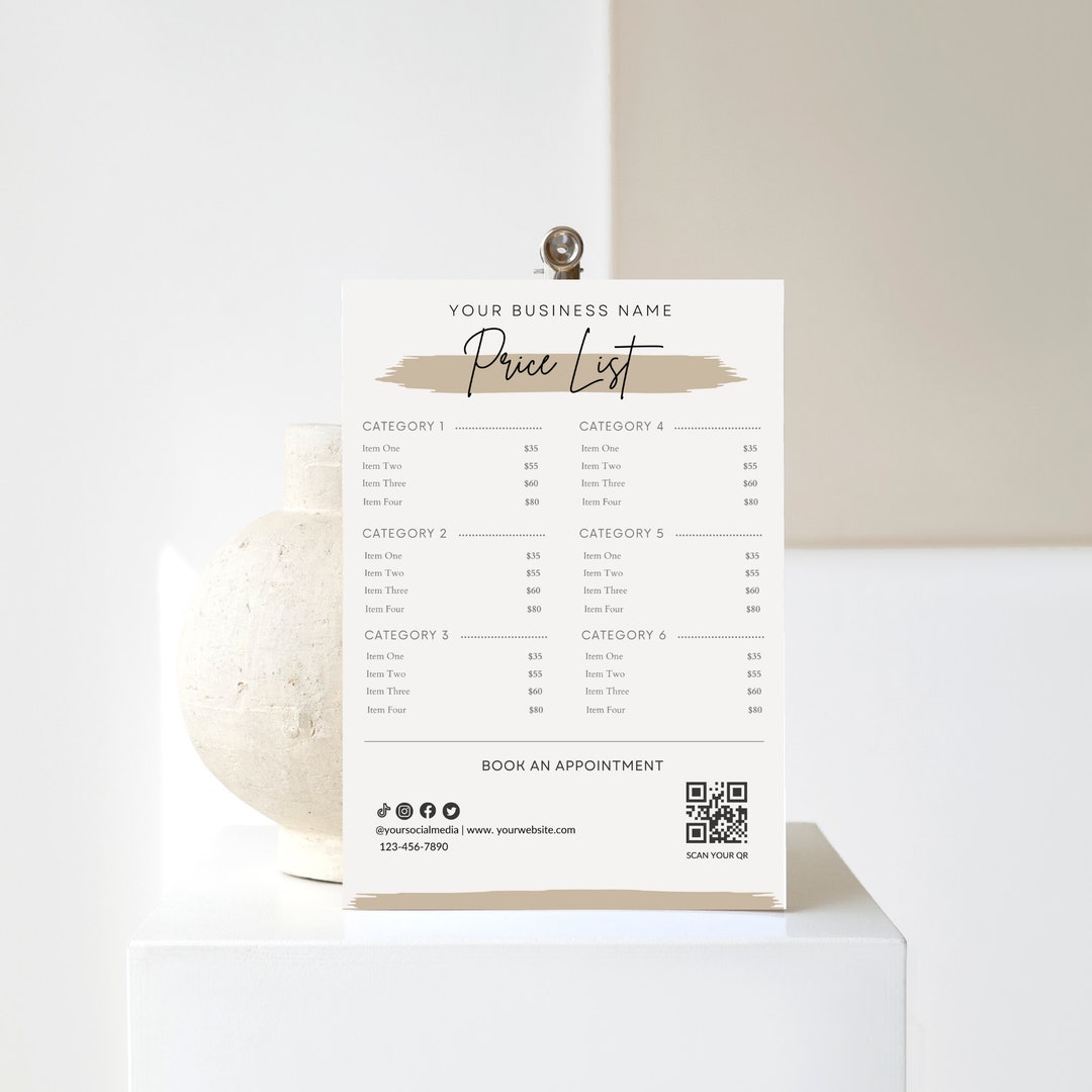 Price List Sign | Printable Sign Template | Editable Price List Sign ...