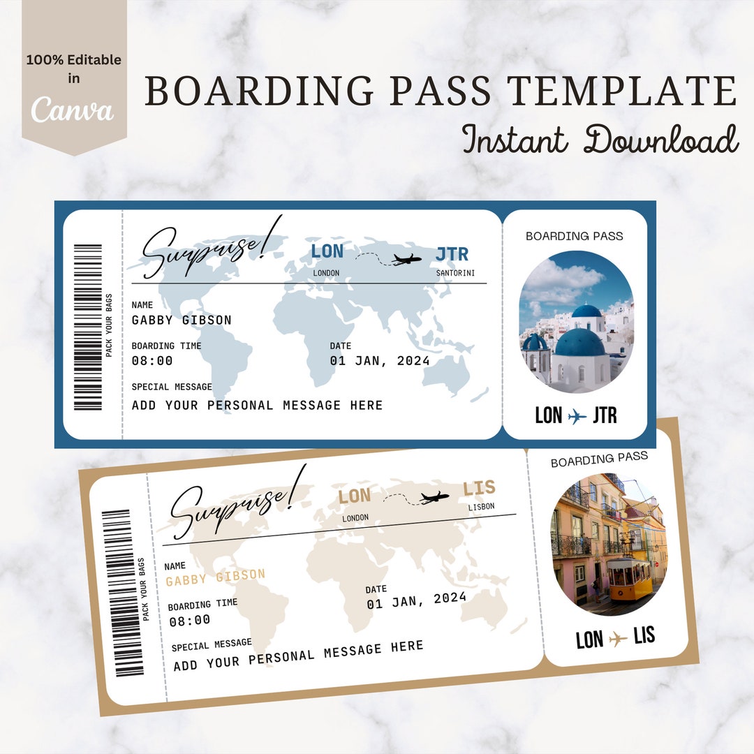 Boarding Pass Template | Editable Airline Ticket | Plane Boarding Pass ...