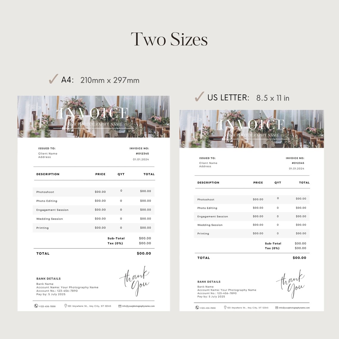 Photography Invoice Template Canva, Wedding Invoice Photography ...
