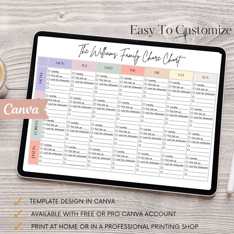 Family Chore Schedule | Kids Cleaning Schedule | Editable Chore Chart ...