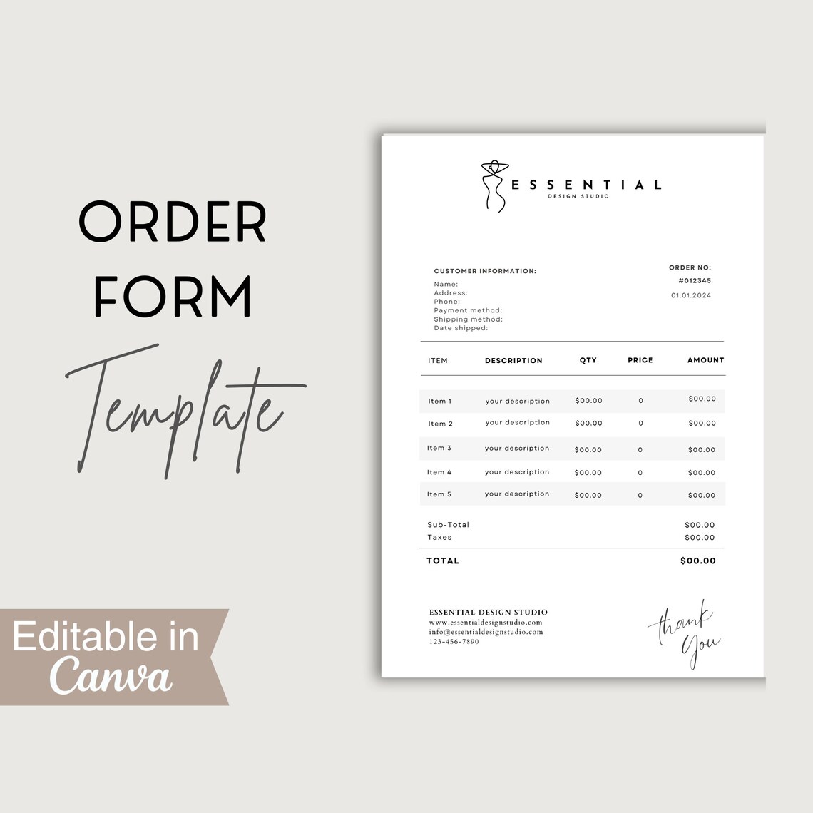 Minimal Order Form Template Canva | Professional Order Form Template ...