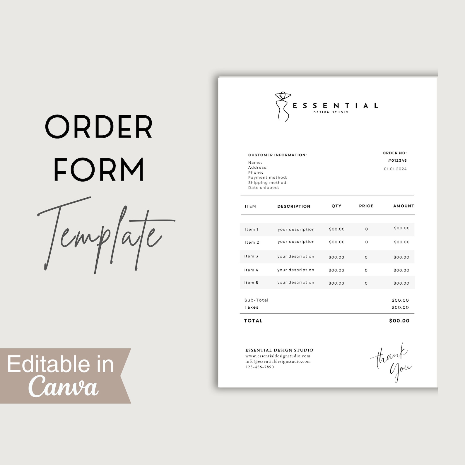 Minimal Order Form Template Canva | Professional Order Form Template ...