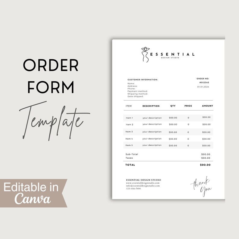 Minimal Order Form Template Canva | Professional Order Form Template ...