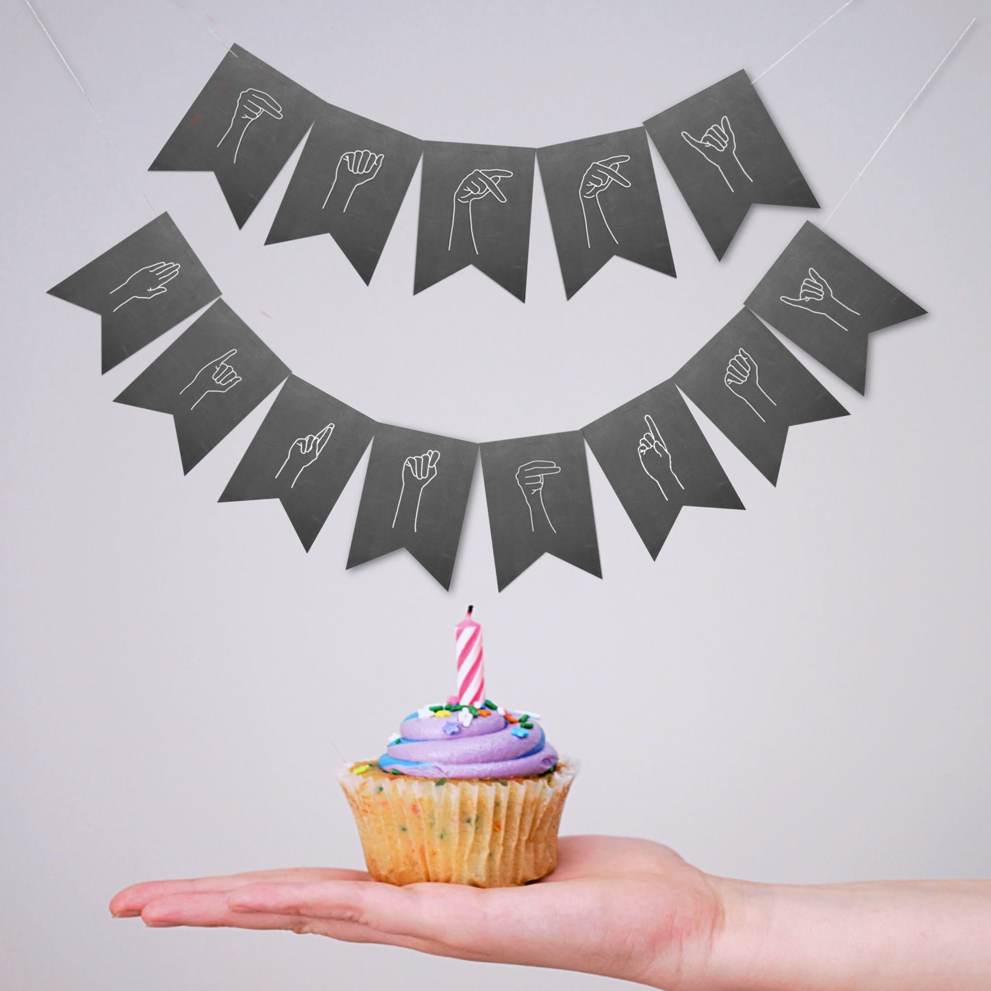 ASL Happy Birthday Pennant ASL Birthday Banner American Sign Language ...
