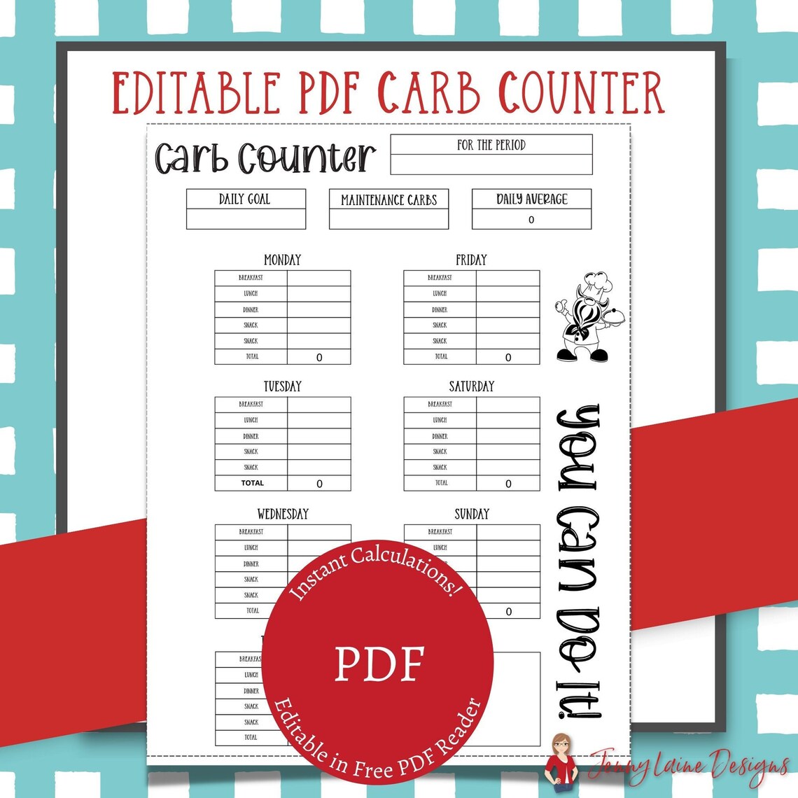 Editable Carb Counter Printable | Instant Calculations Carb Counter in ...