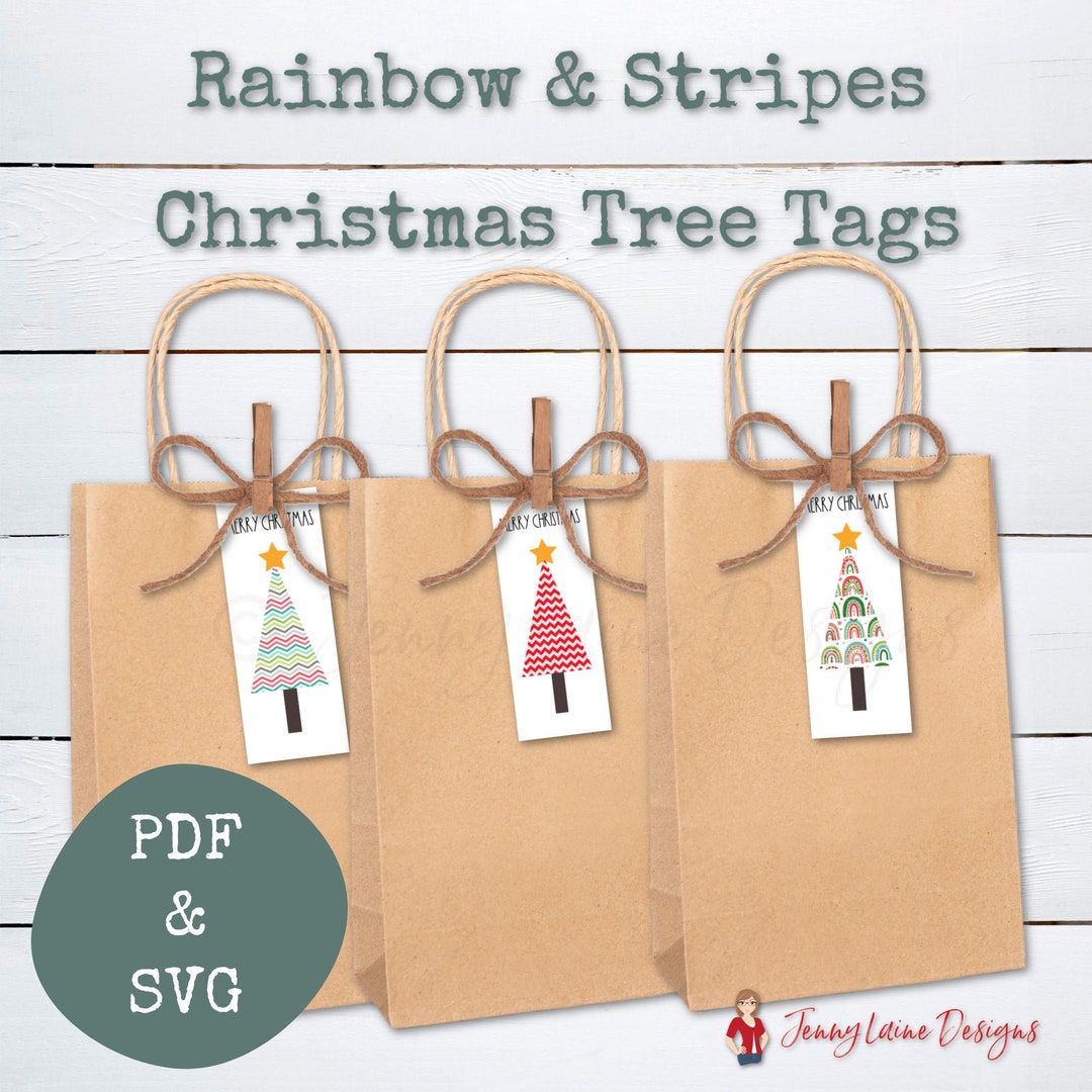 Rainbow and Stripes Christmas Tree Gift Tag SVG and PDF | Holiday Gift ...